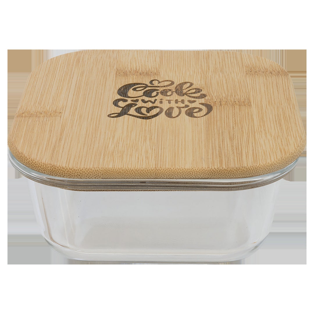 18 Oz Square Glass Container With Bamboo Lid * Customizable Engraved ...
