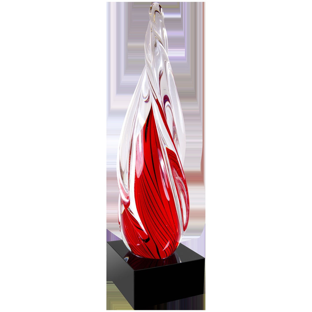 12" Red Twisted Glass Spire Award With Black Base – Custom Engraved ...