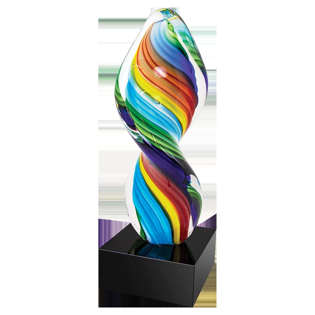 10 1/2" Rainbow Twist Art Glass * Custom Engraved Trophy \ Recognition Award \ Artistic Accolade ...