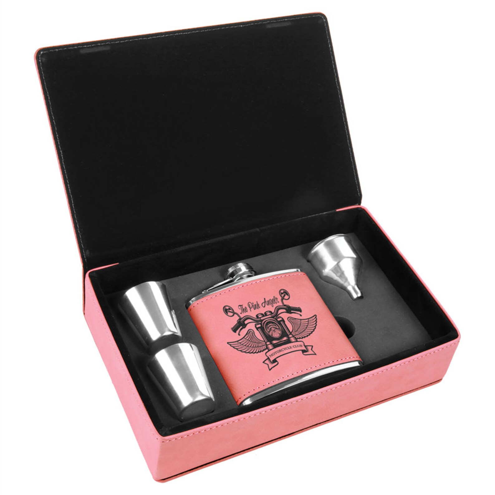 6 Oz Custom Laserable Leatherette Flask Gift Set * Personalized ...