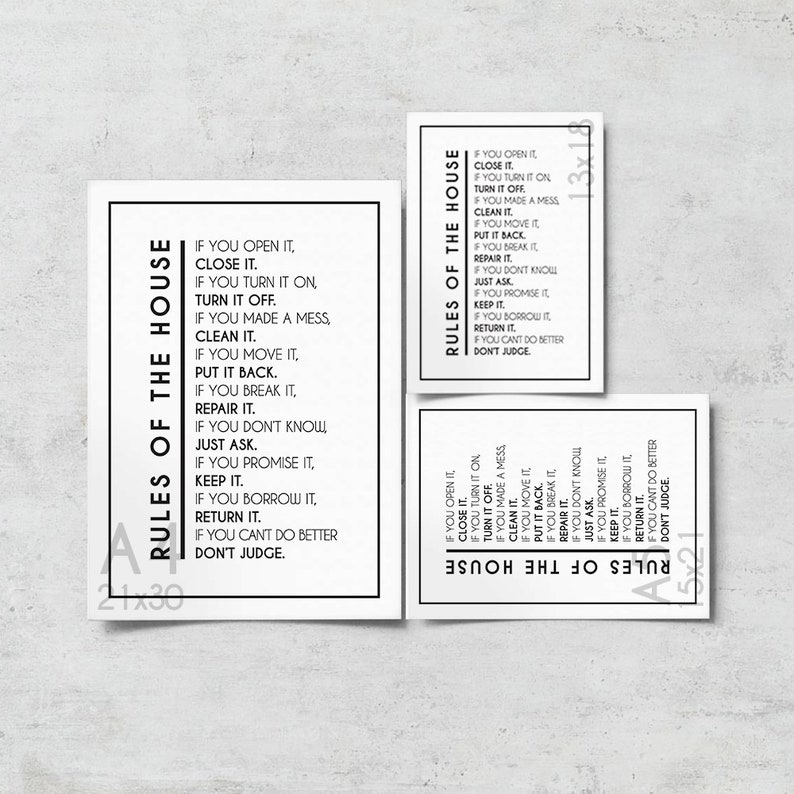 House Rules Rules Sign Home Decor Wall Print Family - Etsy