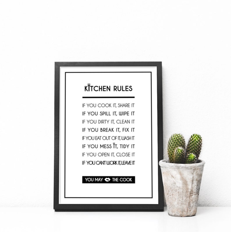 Kitchen Rules Kitchen Sign Kitchen Decor Kitchen Print House Rules ...