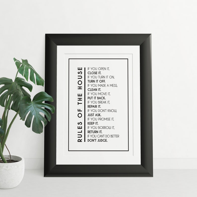 House Rules Rules Sign Home Decor Wall Print Family - Etsy