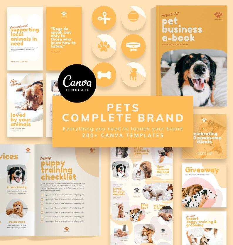 Pets Complete Brand Bundle Pets Template Toolkit Canva Template 