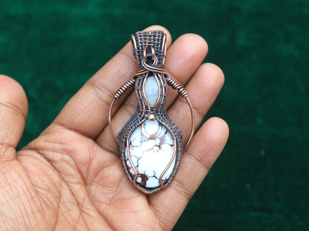 Moonstone Evil Eye Wild Horse Jasper Gemstone Wire Wrap Pendant ...