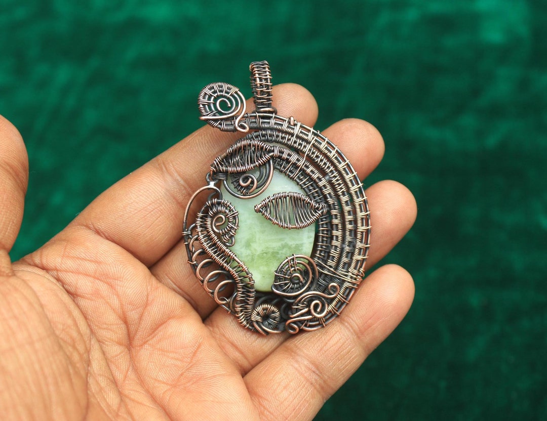 Handmade Serpentine Gemstone Copper Wire Wrap Pendant - Etsy