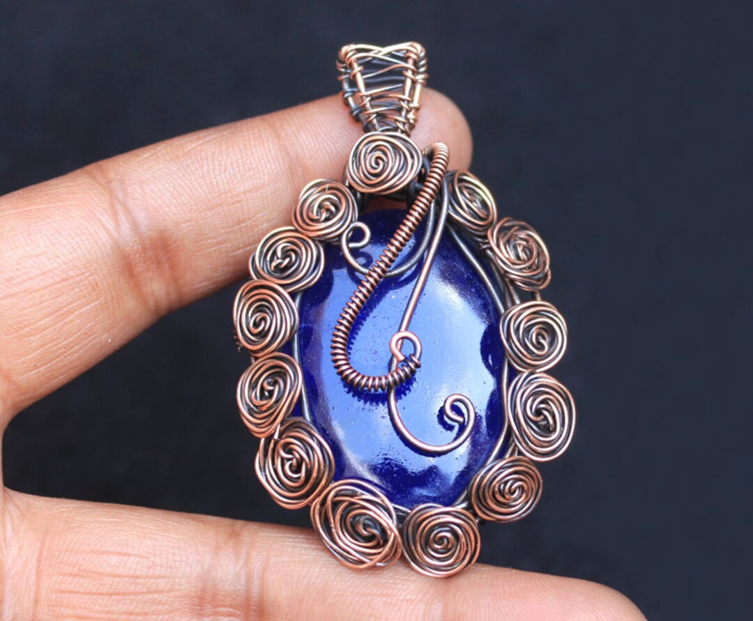 Handmade Copper Wire Rose Pendant: Blue Jade Gemstone - Etsy