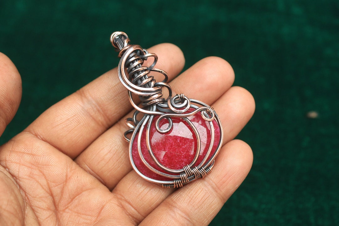 Greceful Faceted Ruby Gemstone Pendant Copper Jewelry, Red Pumpkin ...