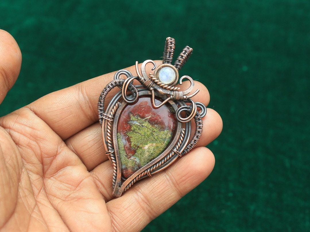 Excellence Moonstone Evil Eye Wire Wrapped Pendant, Dragon Blood Agate ...