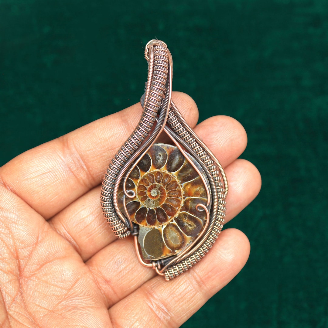 Excellence Ammonite Fossil Wire Wrap Copper Pendant, Ammonite Fossil ...