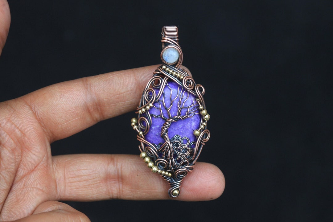 Evil Eye Moonstone Pendant Tree of Life Charoite Pendant - Etsy