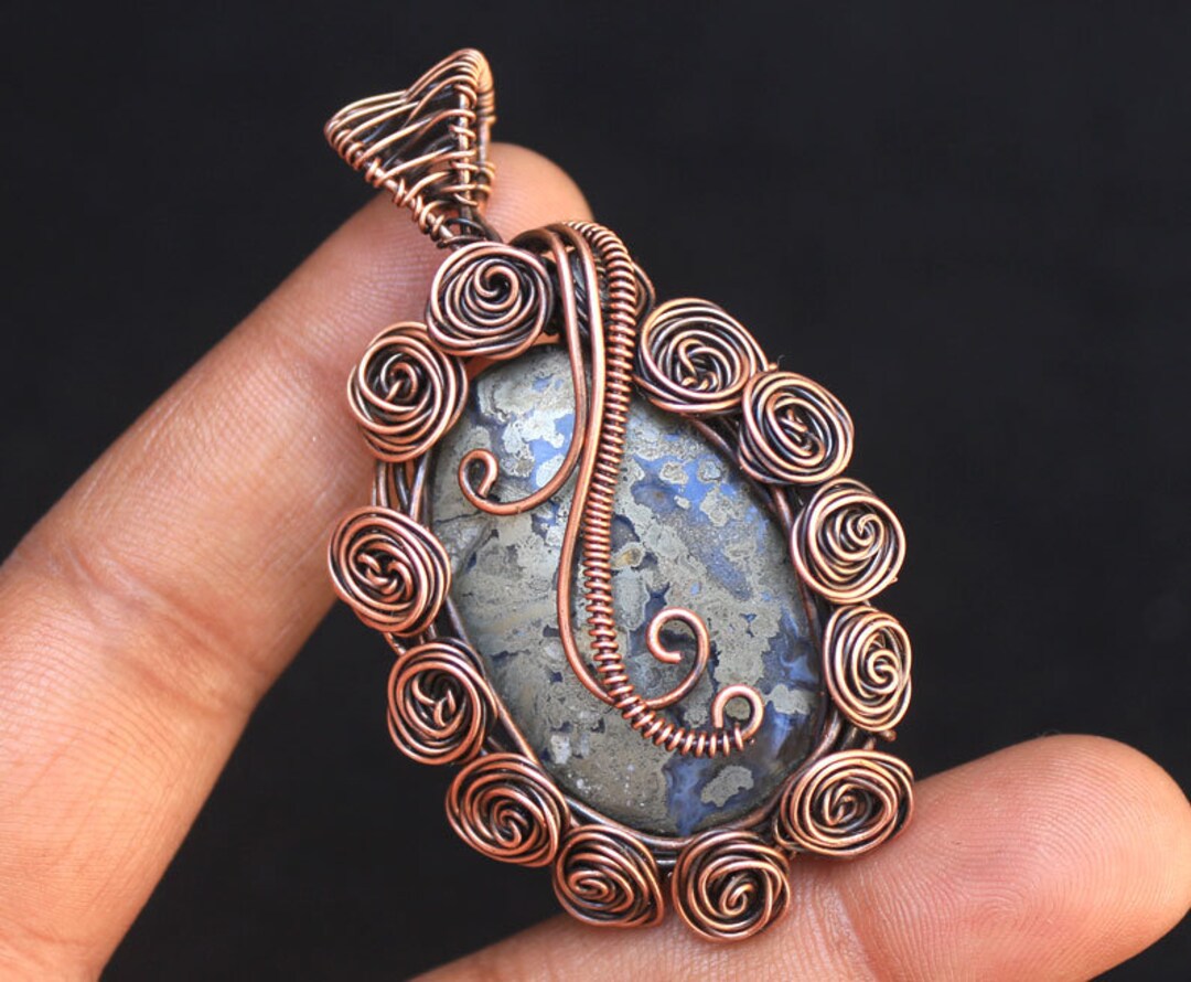 Pyrite Marcasite Gemstone Copper Wire Rose Pendant - Etsy
