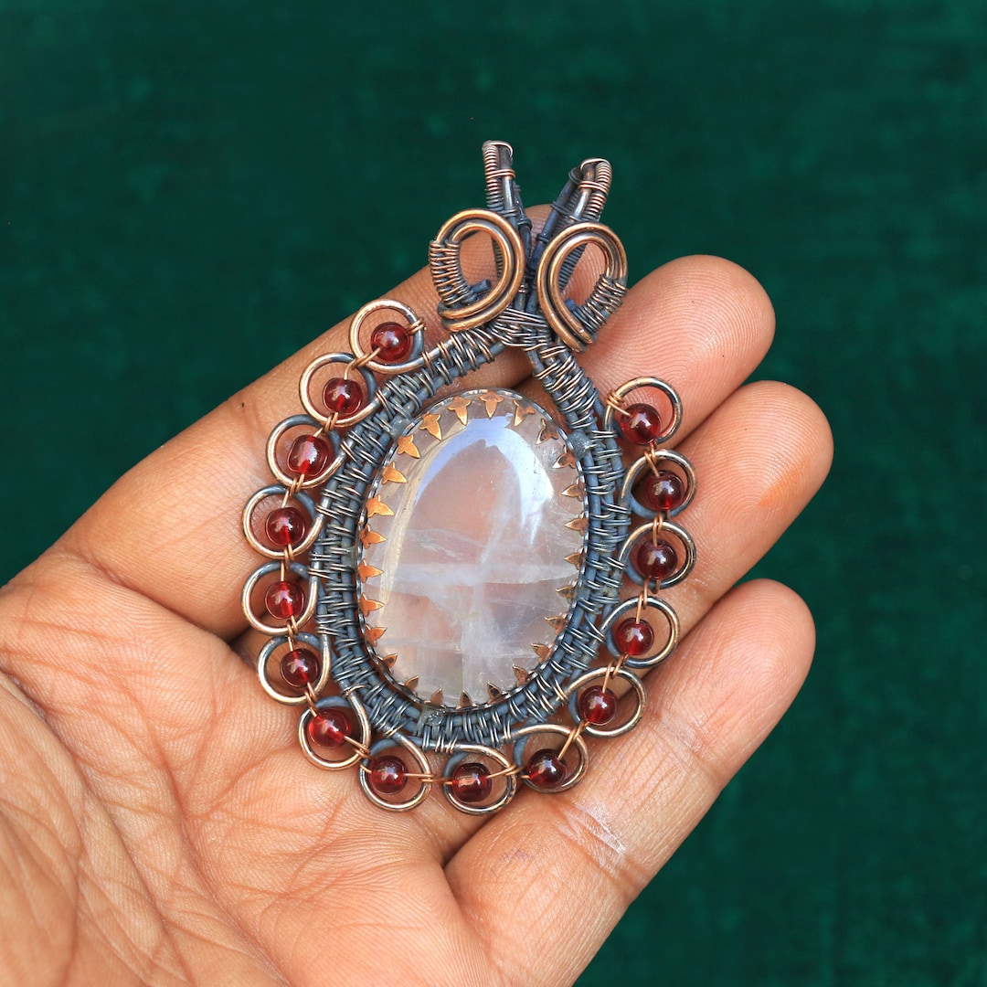 Unique Rose Quartz Copper Wire Pendant Jewelry, Rose Quartz Gemstone ...
