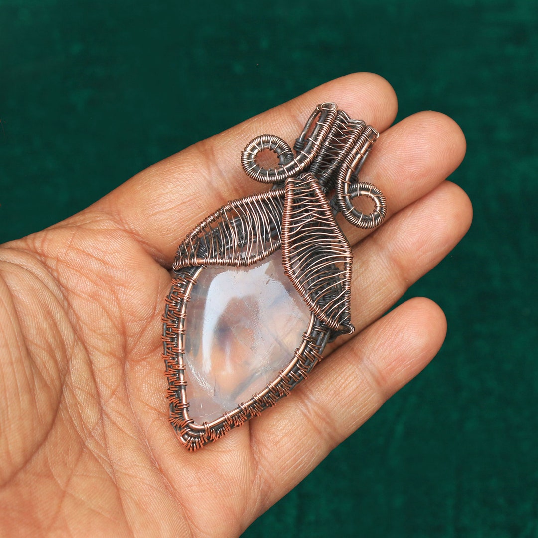 Awesome Rose Quartz Copper Wire Pendant Jewelry, Rose Quartz Gemstone ...