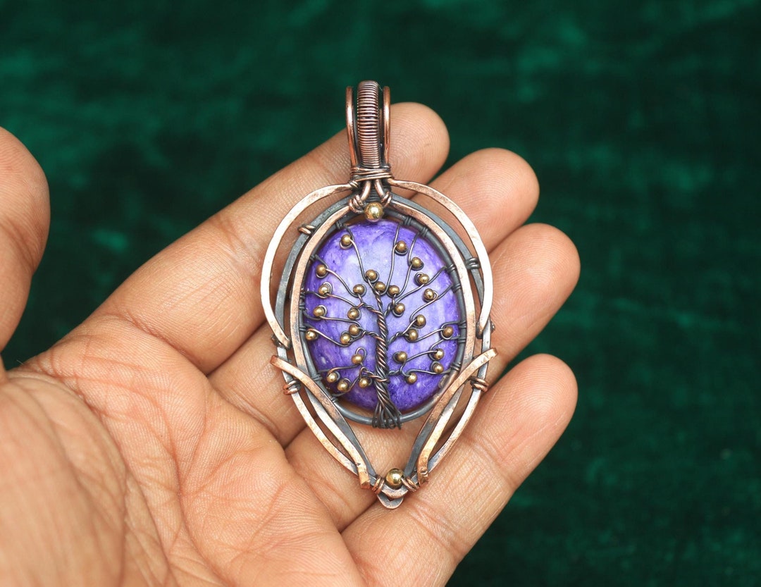 Charoite Tree Pendant, Tree of Life Charoite Pendant Copper Wire ...