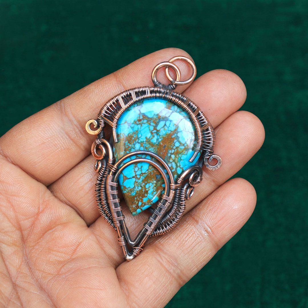 Gorgeous Turquoise Copper Jewelry, Gemstone Copper Wire Wrap Pendant ...