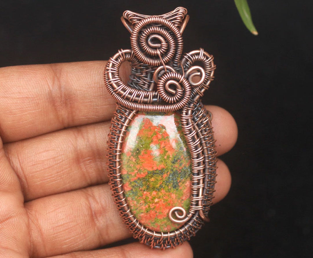 Handwork Unakite Jasper Pendant: Copper Wire Wrap Gemstone Jewelry - Etsy
