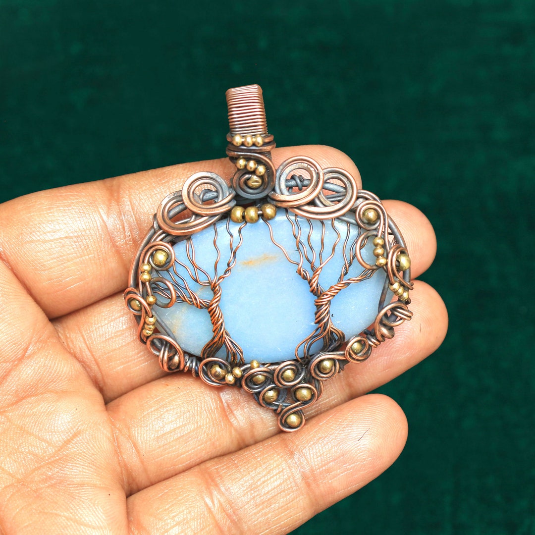 Blue Opal Tree of Life Copper Wire Wrap Pendant - Etsy