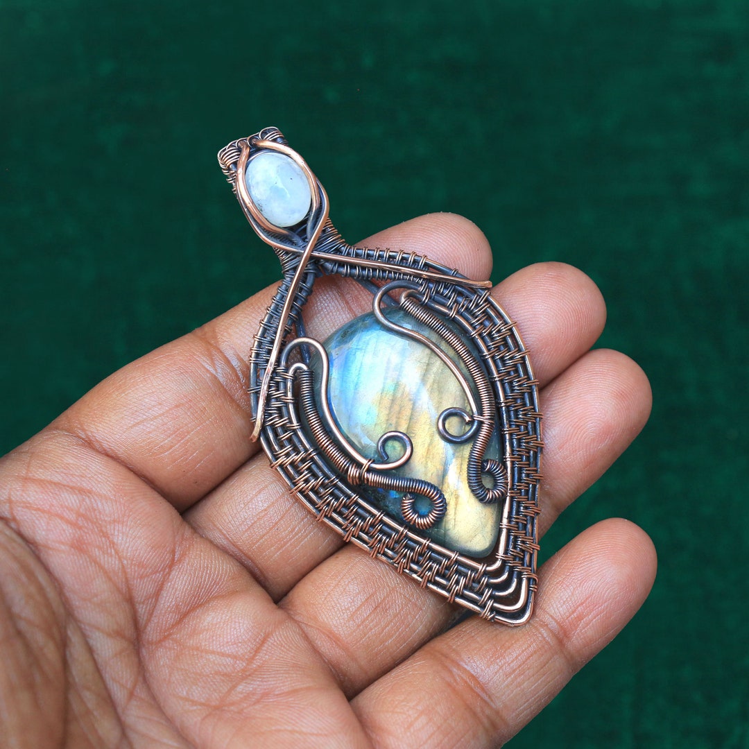 Labradorite Moonstone Copper Wire Wrap Pendant - Etsy