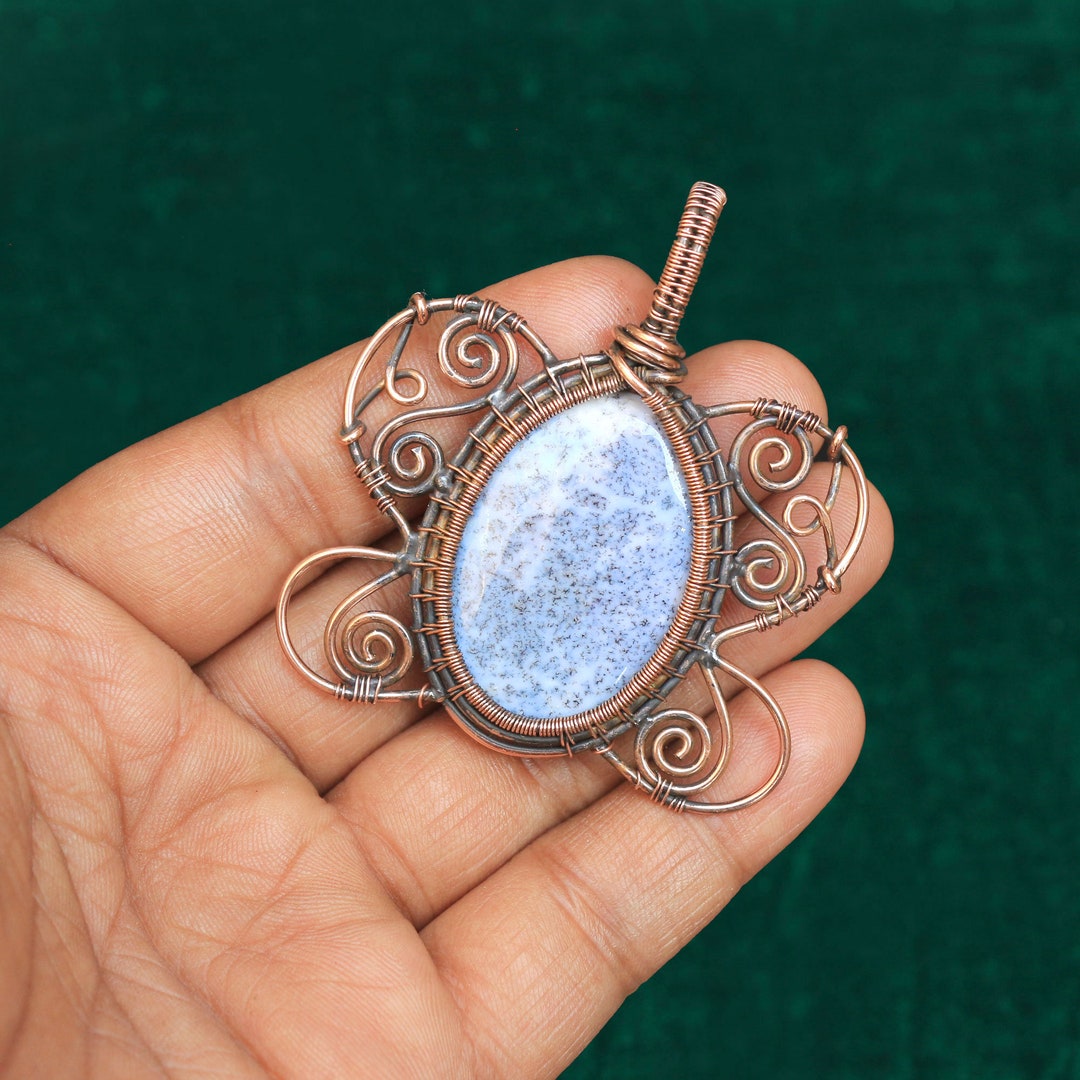 Unique Butterfly Wire Wrap Copper Pendant Jewelry, Dendrite Opal ...