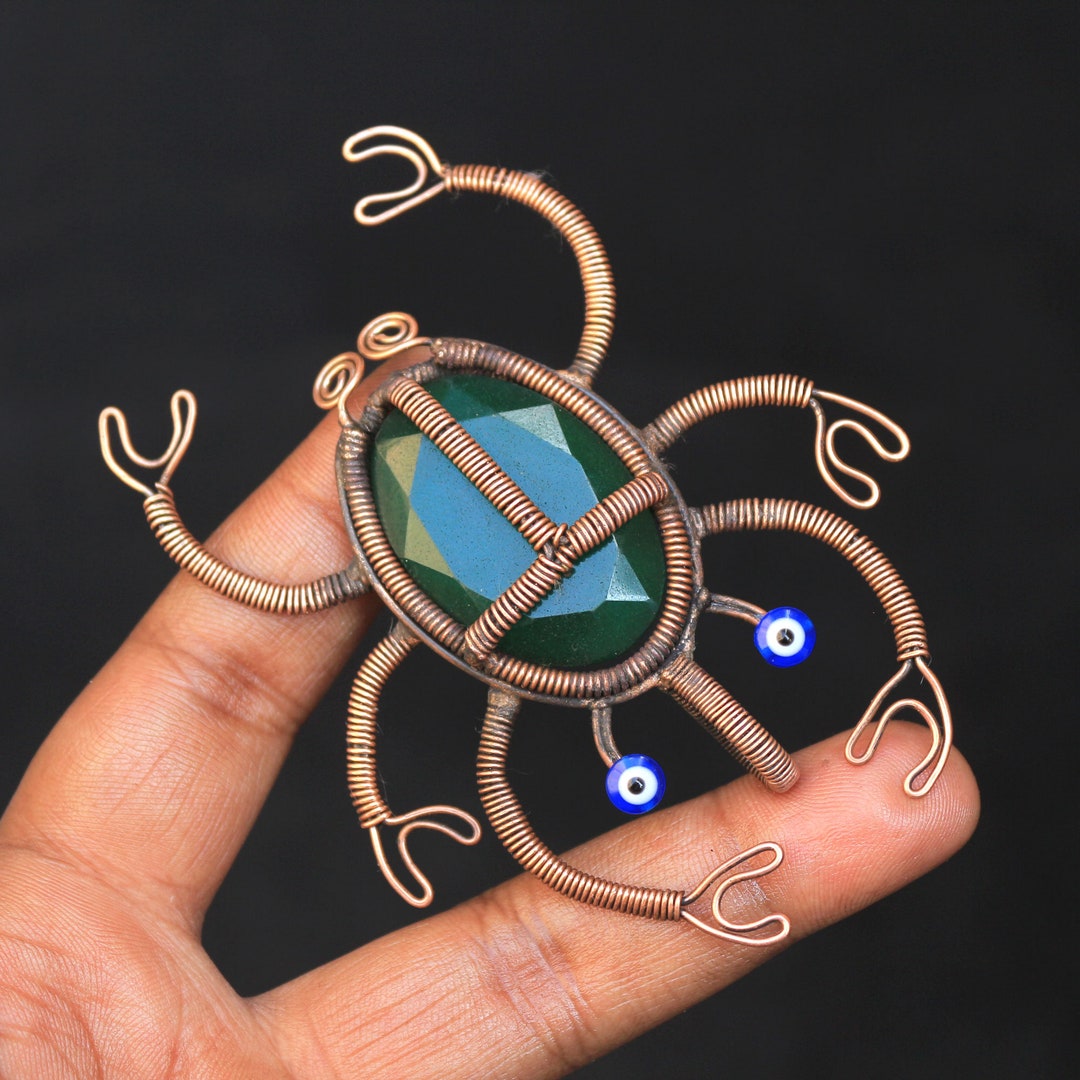 Wire Wrap Frog Green Jade Copper Pendant, Faceted Green Jade Gemstone ...