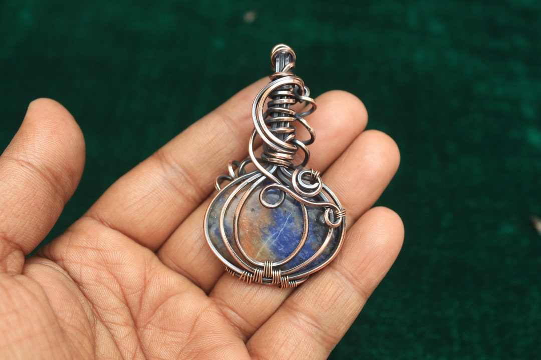 Stunning Handmade Pumpkin Pendant, Sodalite Pendant Copper Wire Pendant ...