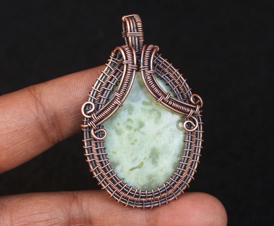 Handmade Copper Wire Wrap Serpentine Pendant: Elegant Gemstone Jewelry ...