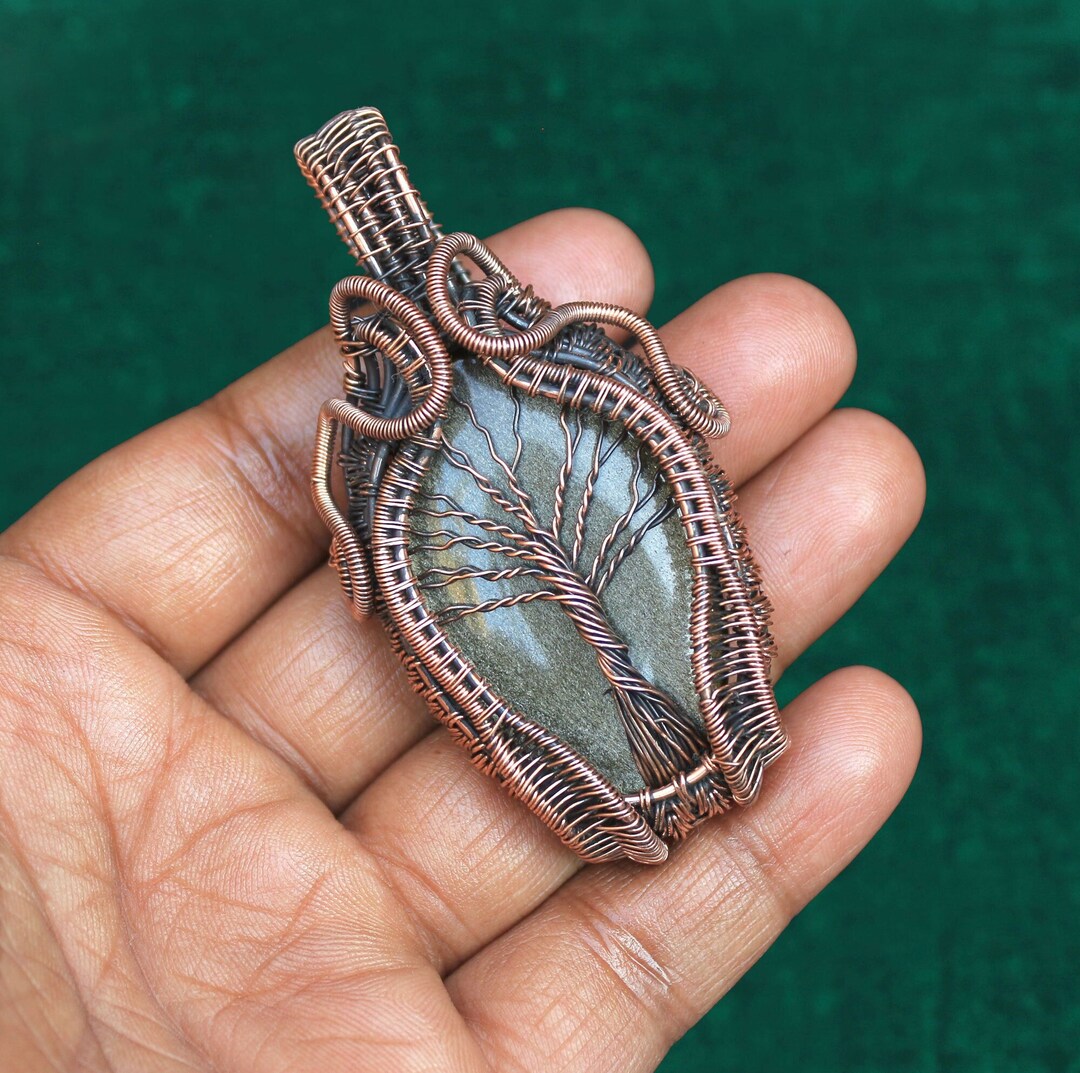Tree of Life Pendant, Tree Designer Copper Pendant, Golden Sheen ...