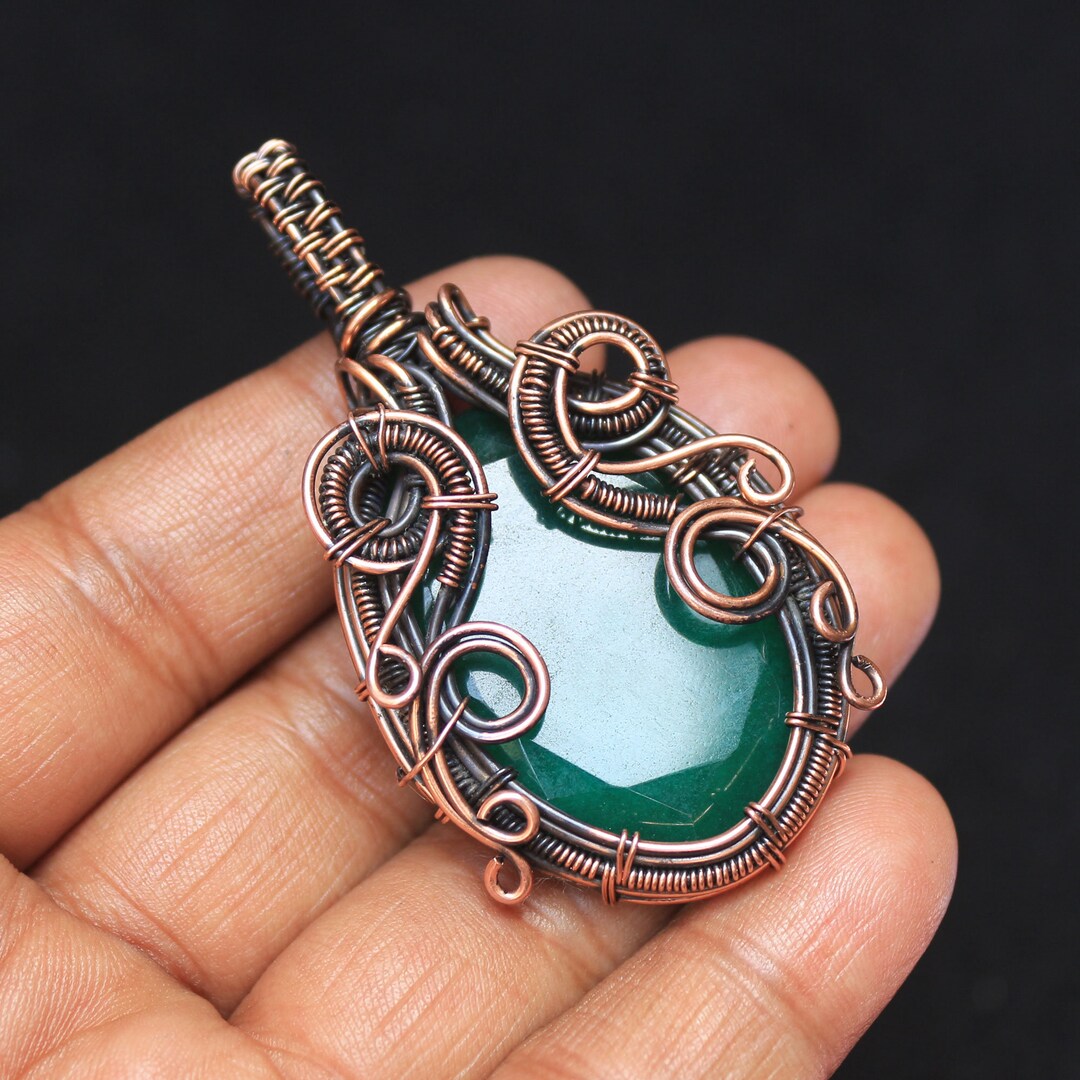 Gorgeous Green Jade Copper Pendant, Beautiful Faceted Green Jade ...
