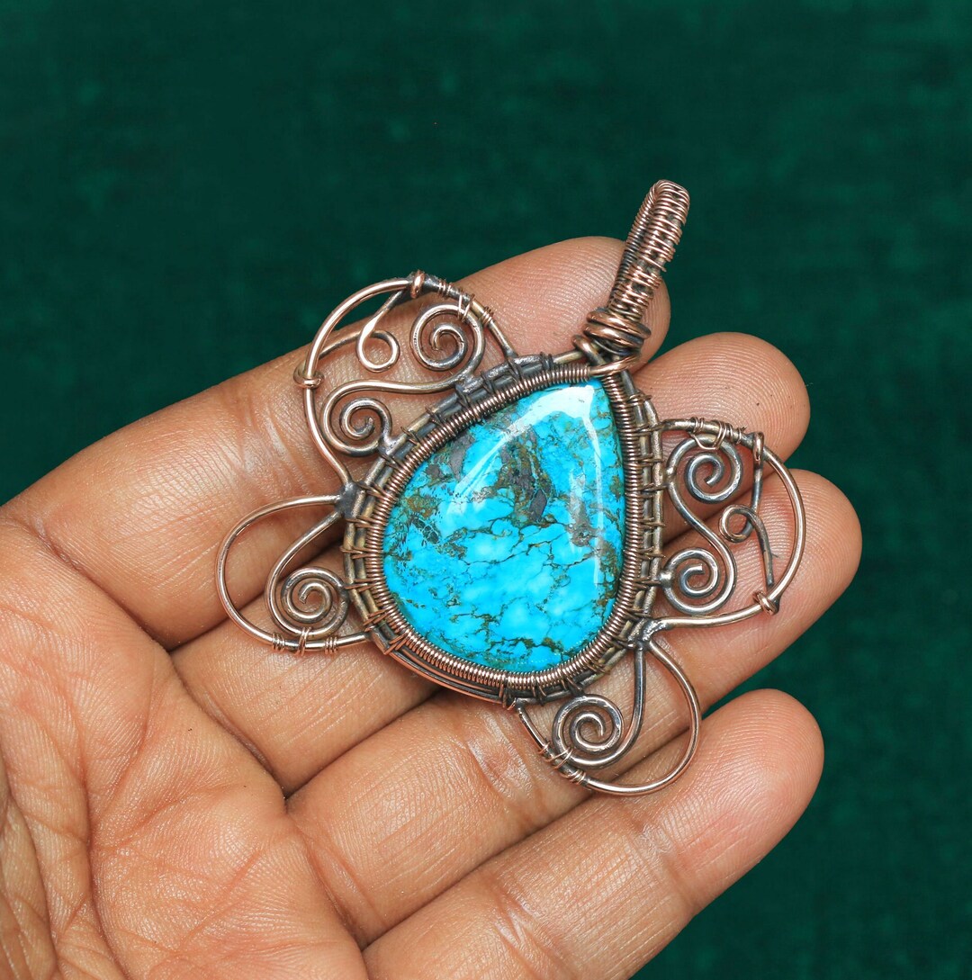 Turquoise Copper Wire Wrap Pendant: Dainty Butterfly Jewelry - Etsy