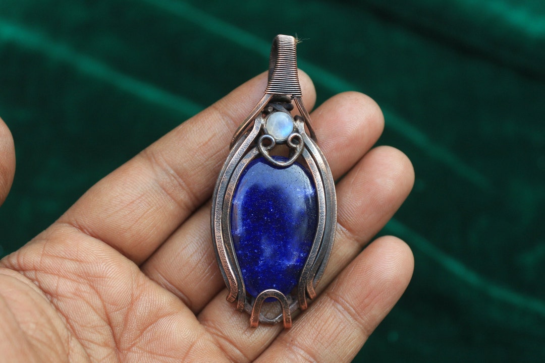 Evil Eye Copper Pendant: Sapphire & Moonstone Wire Wrap - Etsy