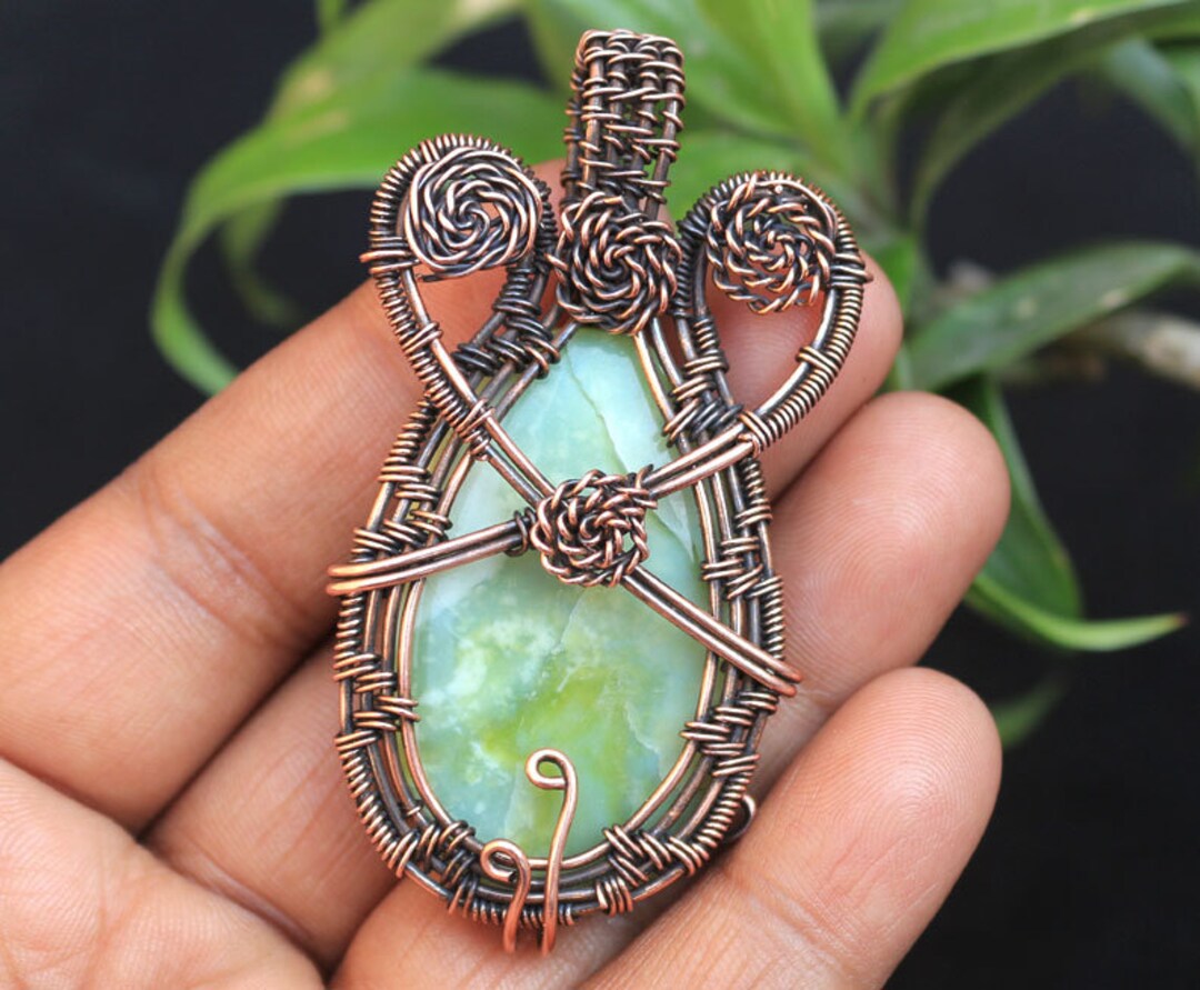 Handmade Serpentine Gemstone Copper Wire Wrapped Pendant - Etsy