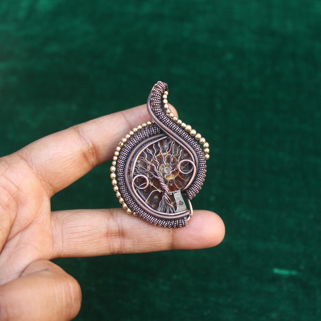 Tree of Life Ammonite Fossil Copper Wire Wrapped Pendant - Etsy