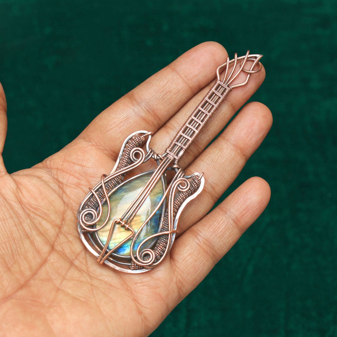 Labradorite Guitar Pendant, Copper Wire Wrapped, Handcrafted Jewelry - Etsy