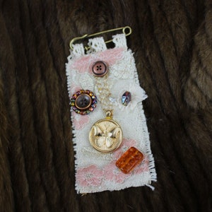 Fabric Cloth Brooch, Cottagecore Fabric Jewelry Art, Fabric Kilt Pin, Upcycled Wearable Art ...