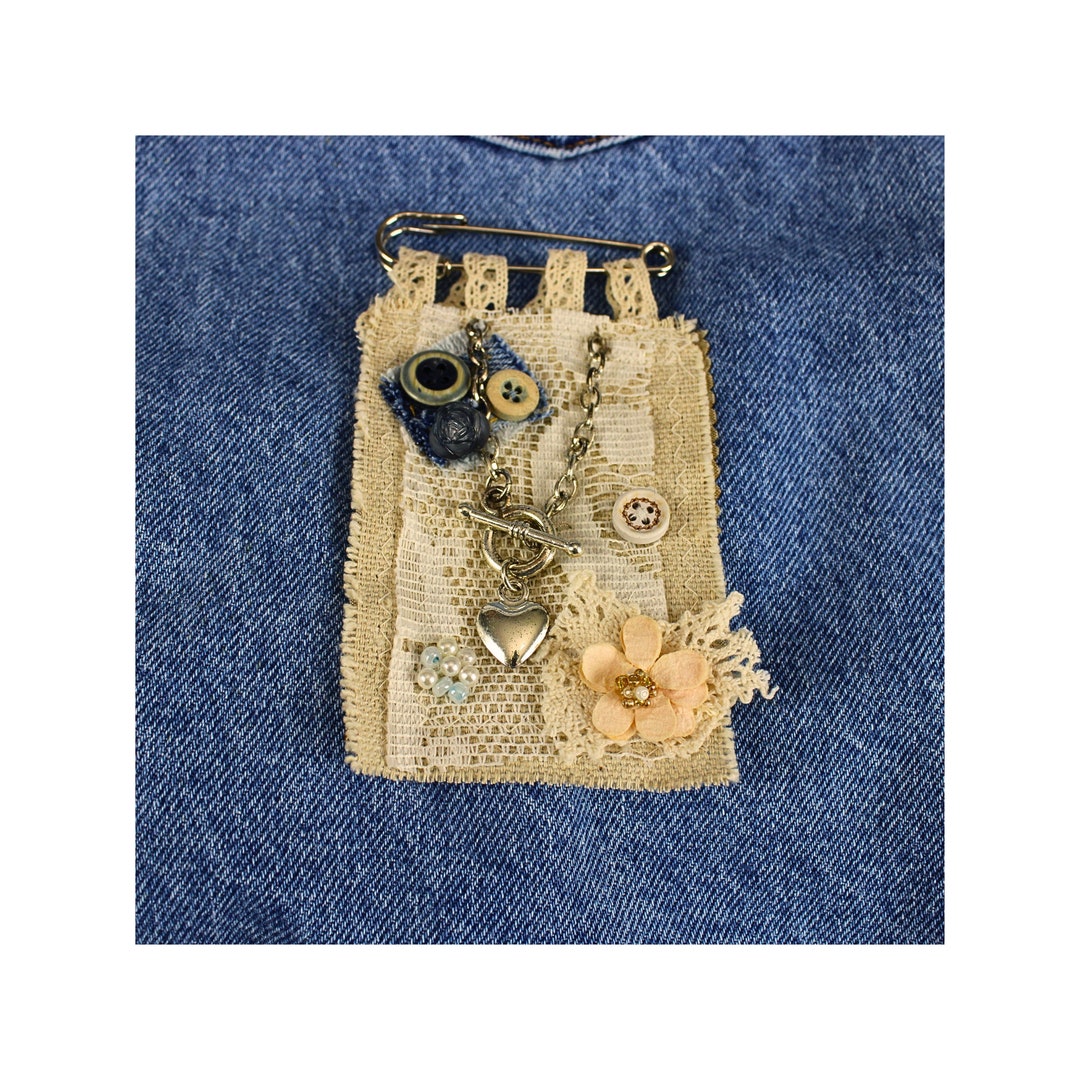 Fabric Cloth Brooch, Shabby Chic Fabric Jewelry Art, Fabric Kilt Pin, Upcycled Wearable Art ...