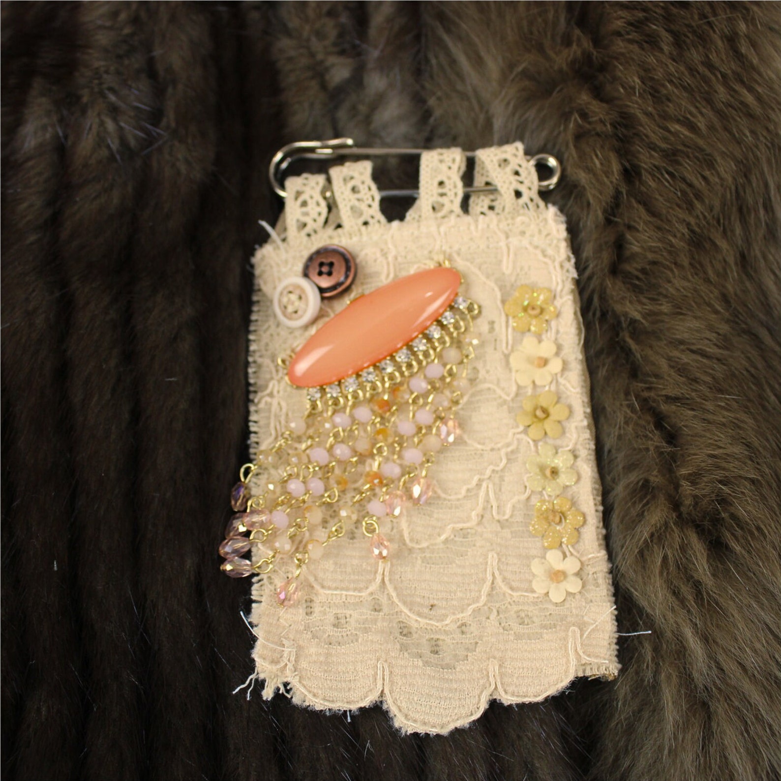 Women's Cloth Brooch, Cottagecore Fabric Jewelry Art, Fabric Kilt Pin, Upcycled Wearable Art ...