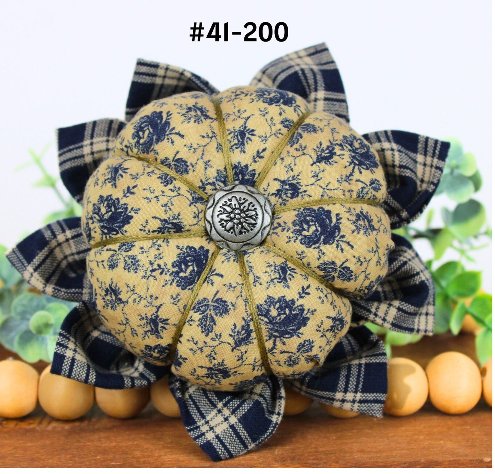 Calico Flower Pin Cushion Blue Floral Print Plaid Leaves Sewing Notion ...