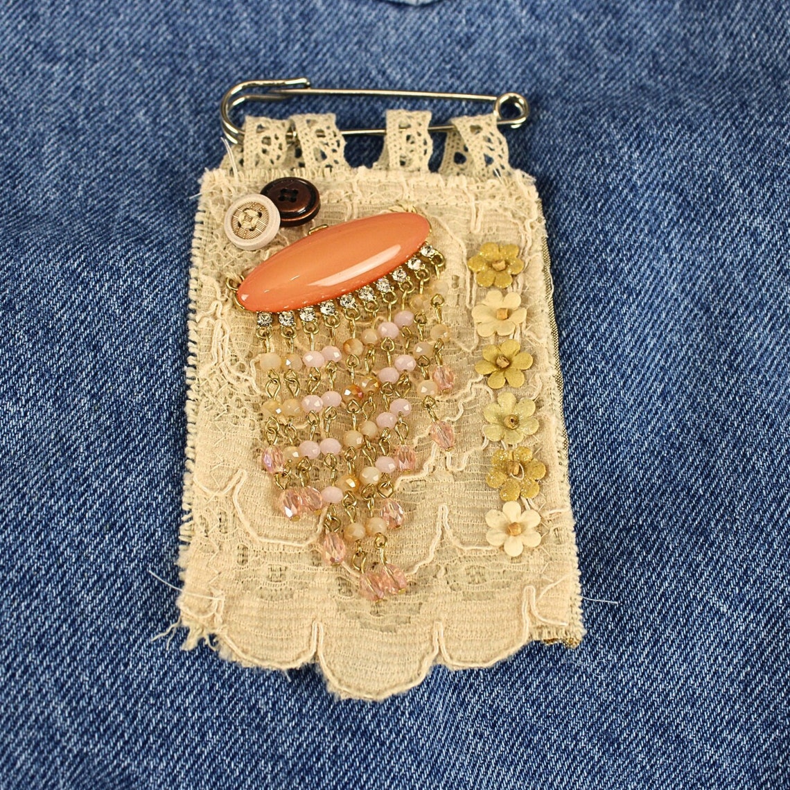 Women's Cloth Brooch, Cottagecore Fabric Jewelry Art, Fabric Kilt Pin, Upcycled Wearable Art ...
