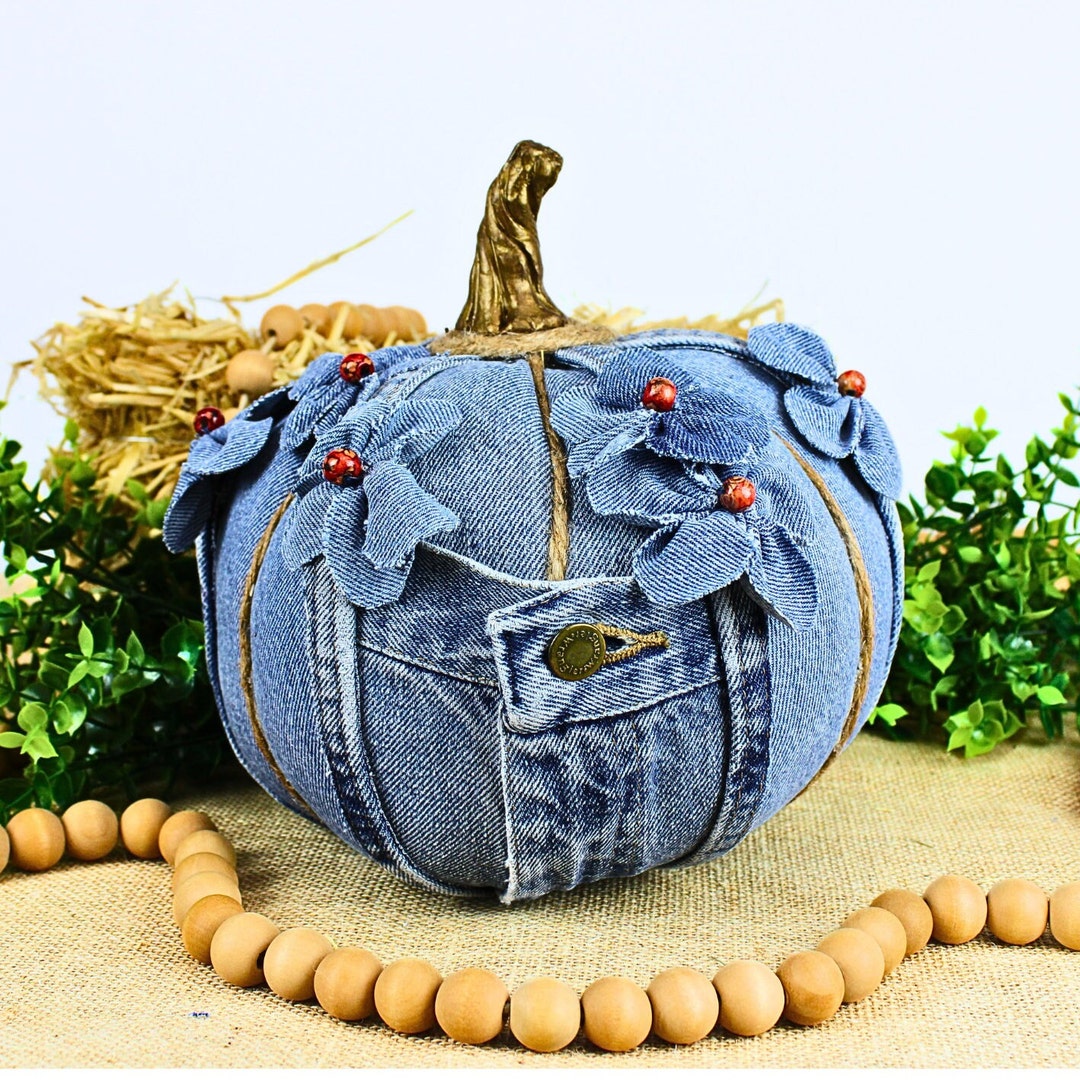 Up-cycled Denim Pumpkin With Working Denim Jeans Fly Button and Zipper ...