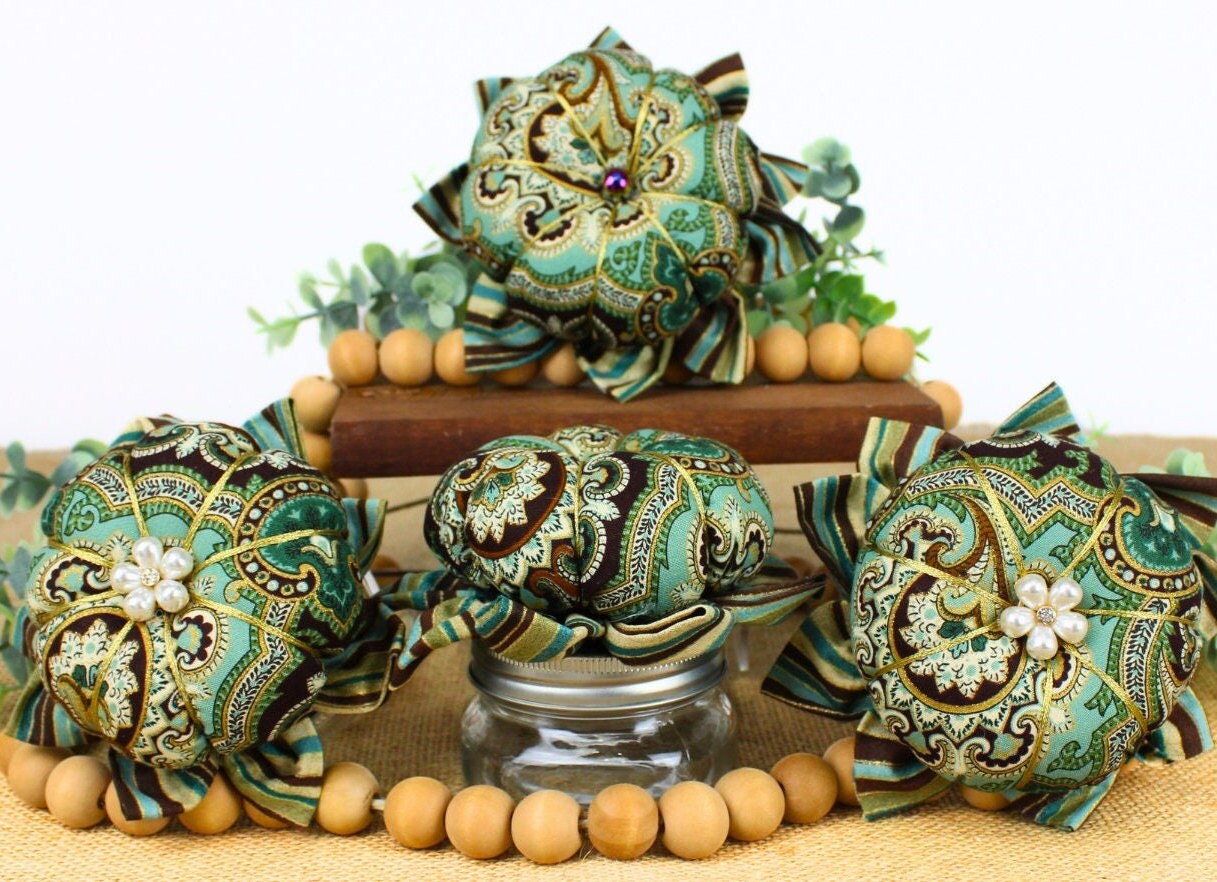 Paisley Pin Cushion Fancy Green Stripe Pincushion Boho Chic Decor ...