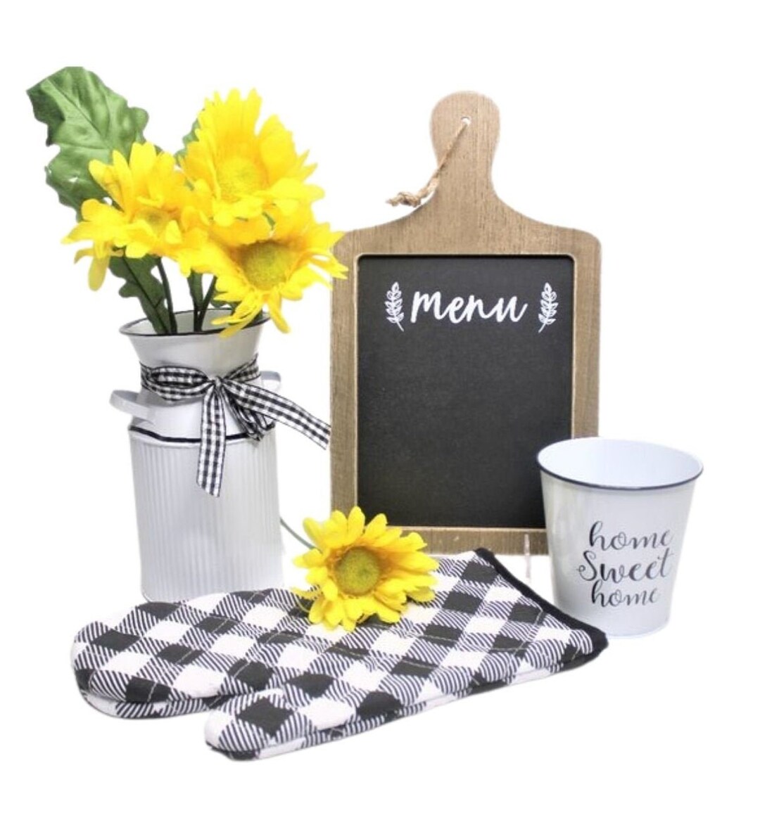 Farmhouse Buffalo Check Enamelware Kitchen Kitsch Decor, Home Sweet ...