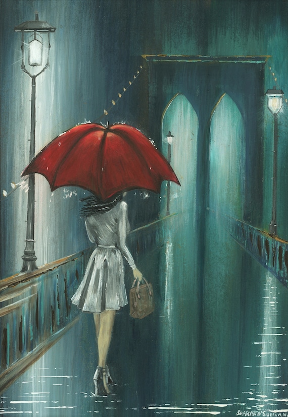 Brooklyn Bridge Print Lady on the Bridge Famous Bridge. | Etsy