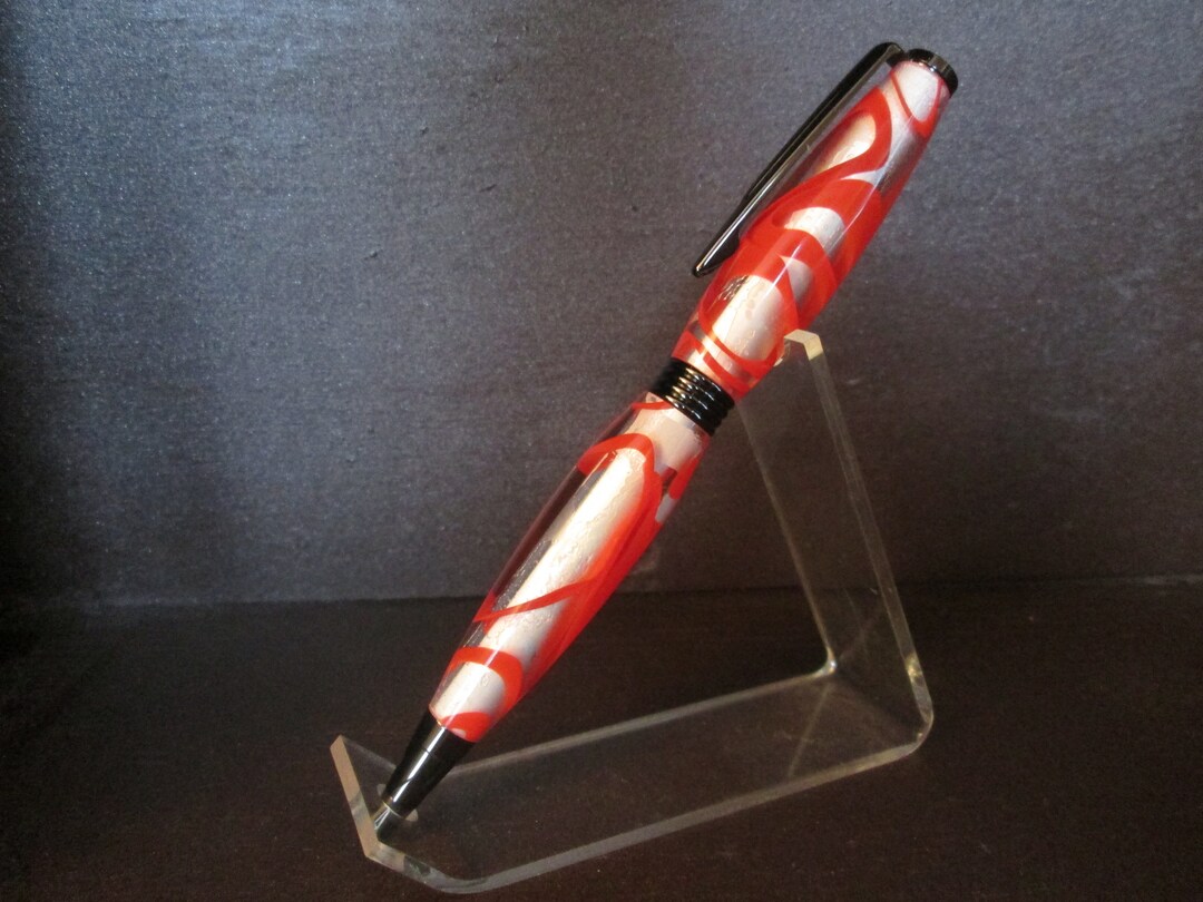 Handmade, Red, White, See Thru, Gun Metal, Trimline Pen, Twist Pen ...
