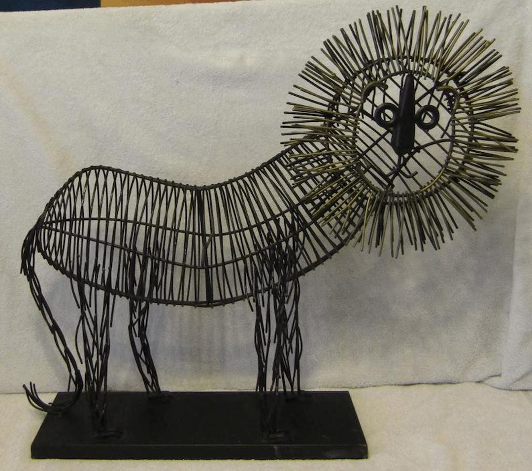 1980's Large Brutalist Black Wire Lion Sculpture - Etsy