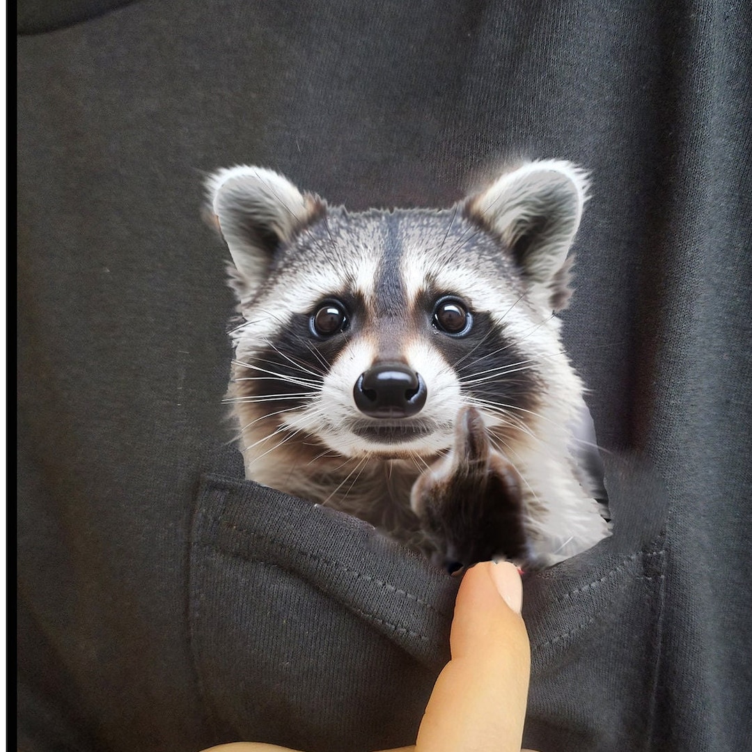 Raccoon Hidden Middle Finger Pocket Funny Raccoon Print Raccoon T-shirt ...