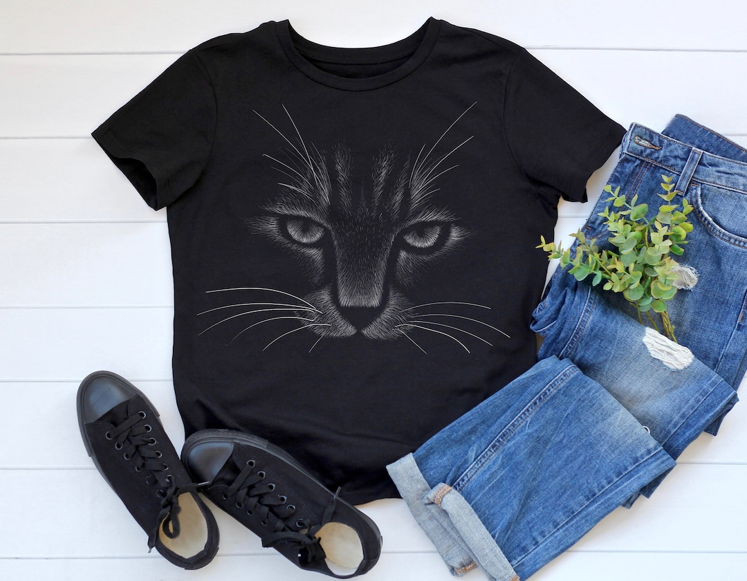 Funny Cat Shirts for Women Vintage Retro Graphic T-shirt 3D Sketch Cat ...