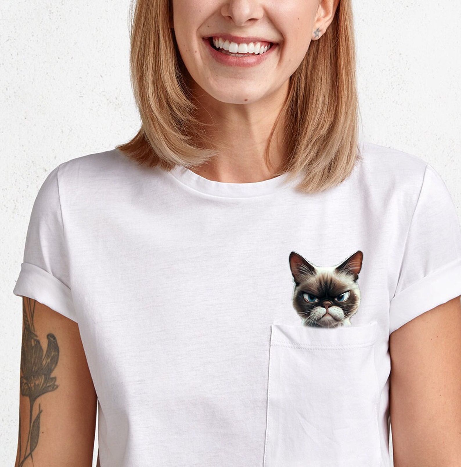 Humor Cat Hidden Middle Finger Pocket - Funny Cat Print - Cat Lover T ...