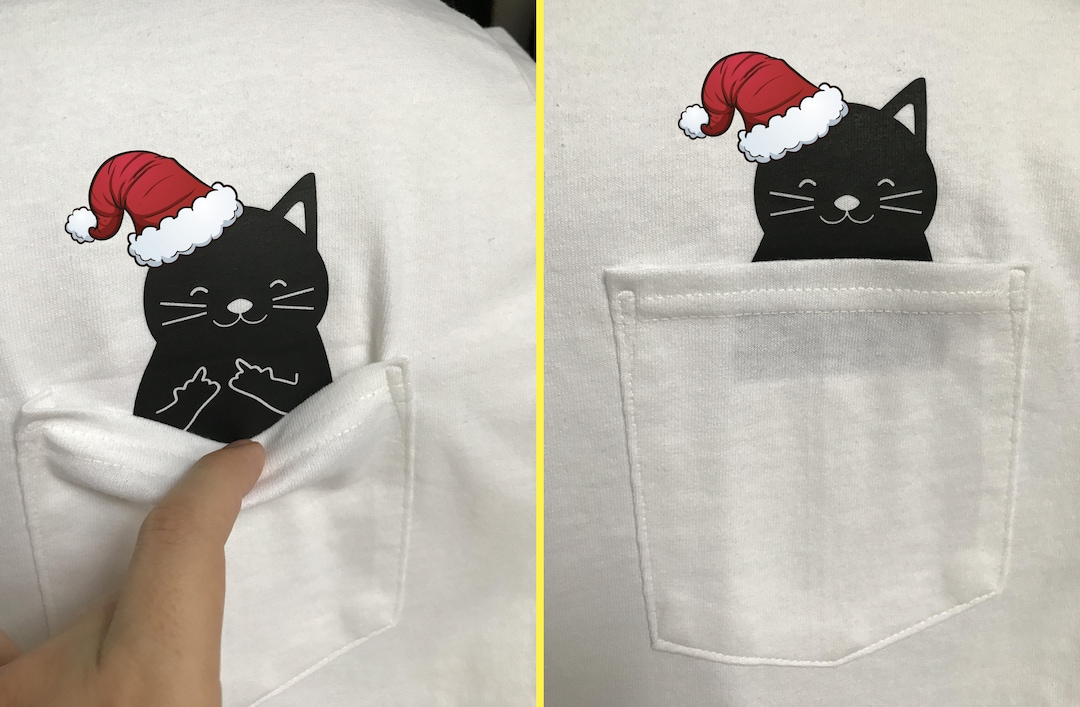 Santa Cat Middle Finger Pocket T-shirt - Funny Christmas Gift - Etsy