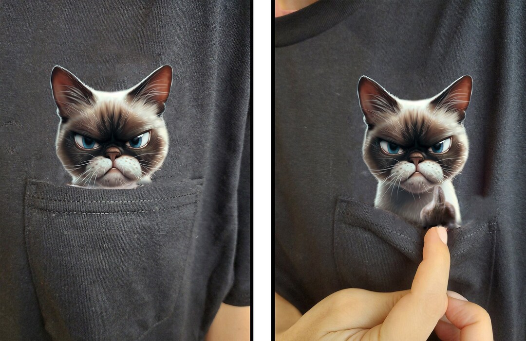 Humor Cat Hidden Middle Finger Pocket Funny Cat Print Cat Lover T-shirt ...